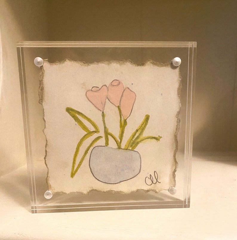 Watercolor Flowers Painting of Tulips Tiny Flower Painting Small ...