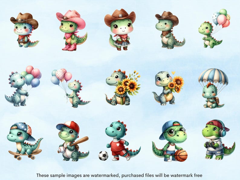 Cute Dinosaur Clipart Bundle, Baby Dinosaur, High Quality Pngs ...