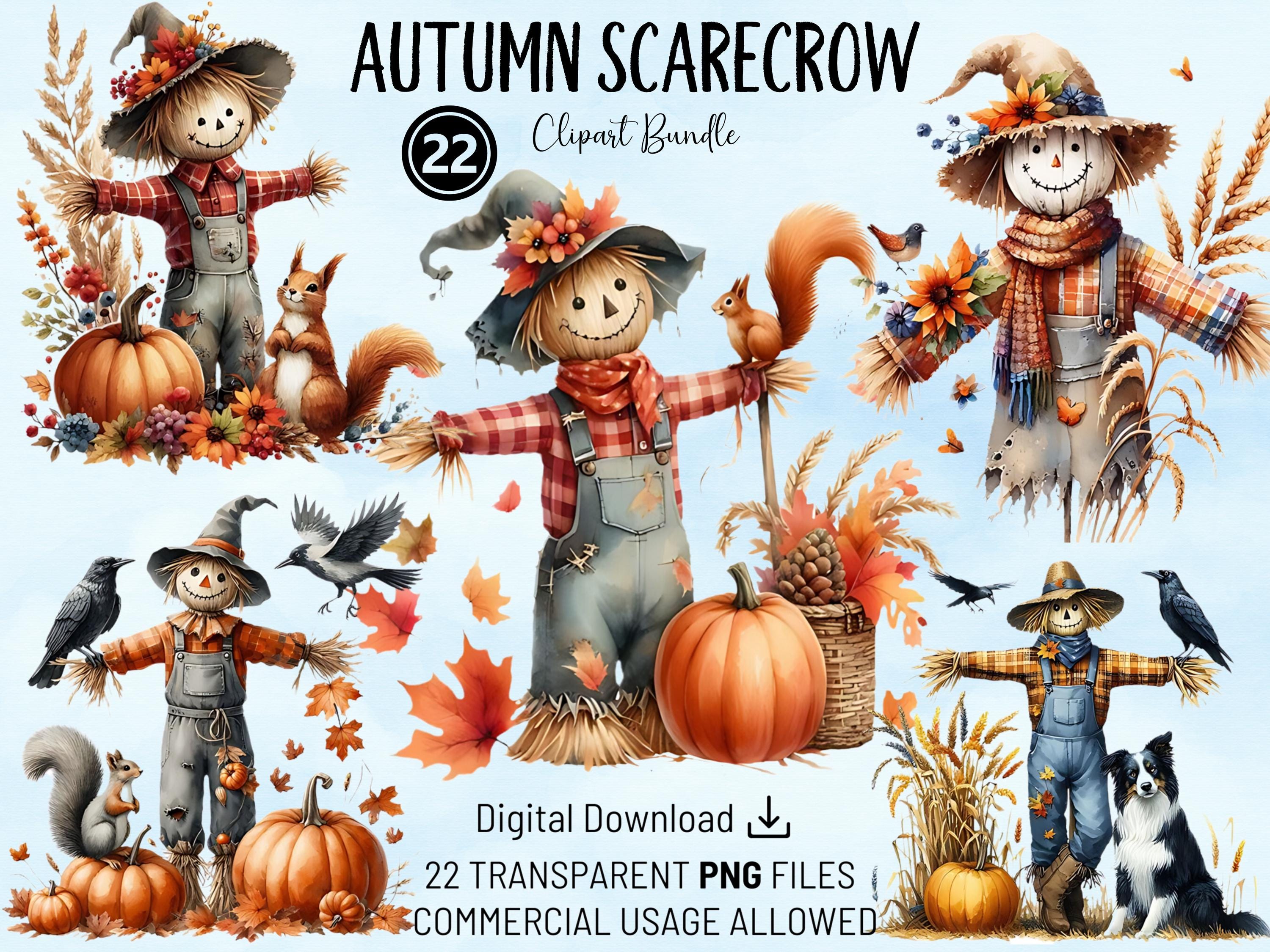 Autumn Scarecrow Clipart Bundle, Scarecrow Fall Designs, High Quality ...
