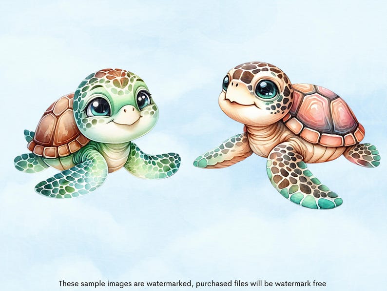 Cute Sea Turtles Clipart Bundle, Nursery Sea Turtles, High Quality Pngs ...
