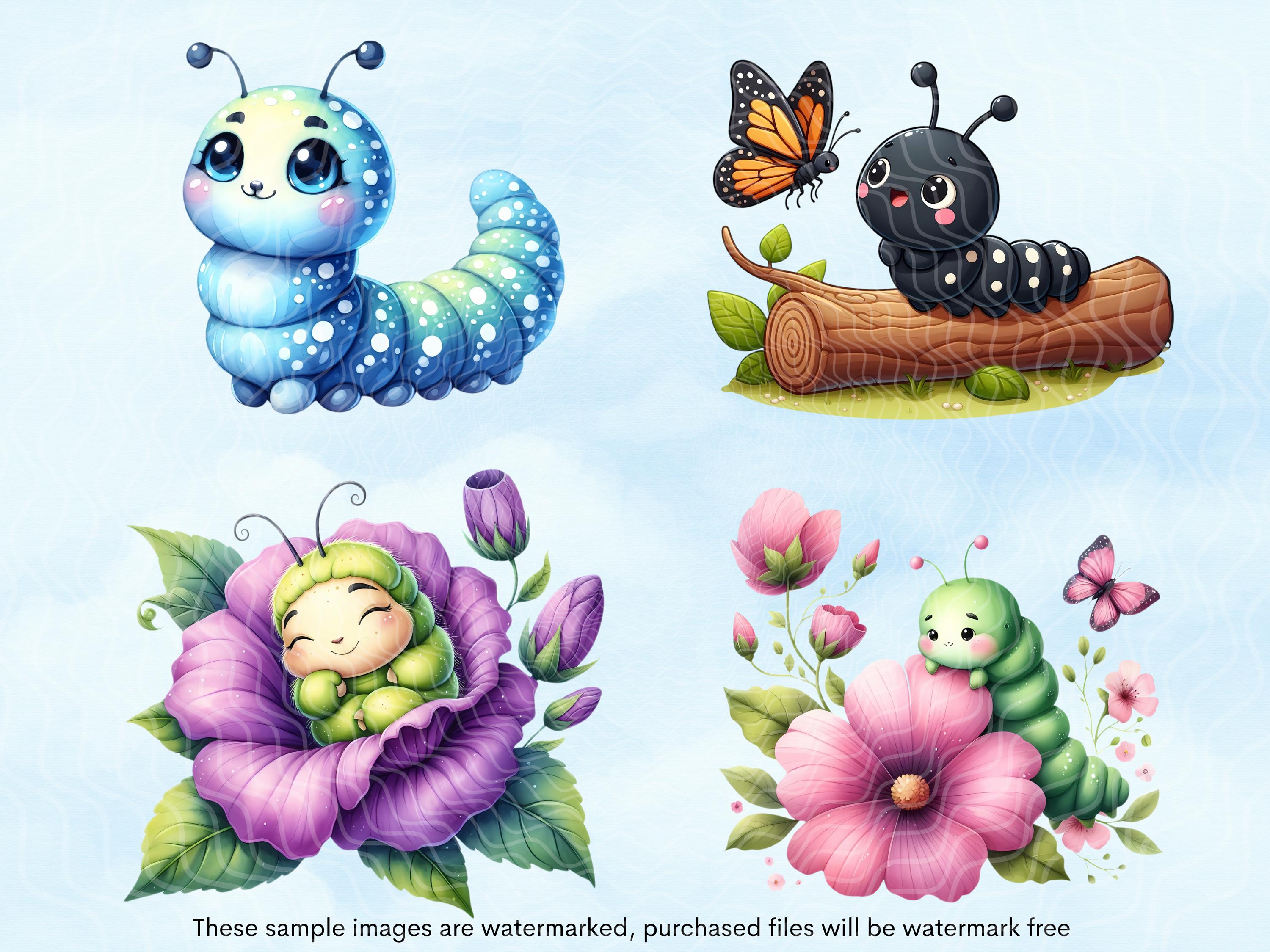 Cute Caterpillar Clipart Bundle, Colourful Nursery Caterpillar, High ...
