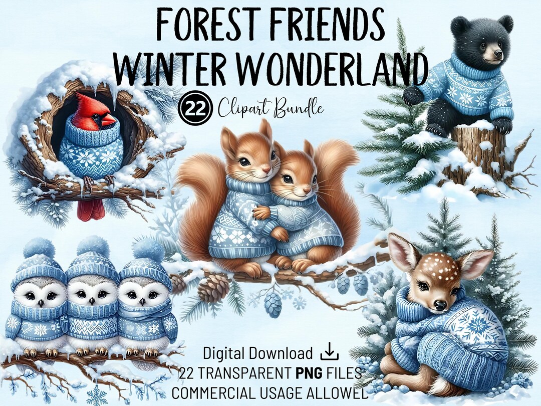 Winter Animals Clipart: Forest Friends in Sweaters (22 PNG Files) - Etsy