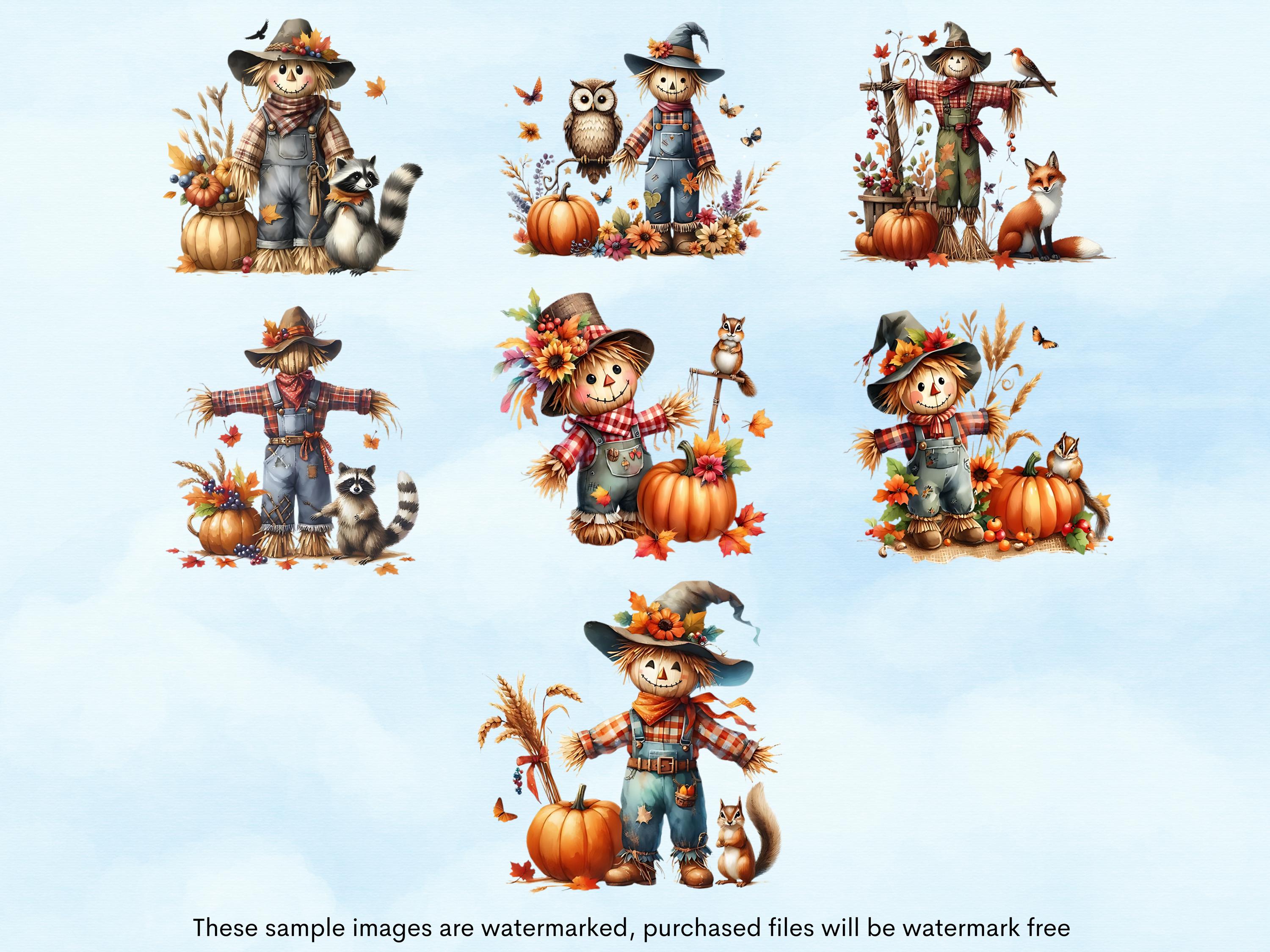 Autumn Scarecrow Clipart Bundle, Scarecrow Fall Designs, High Quality ...