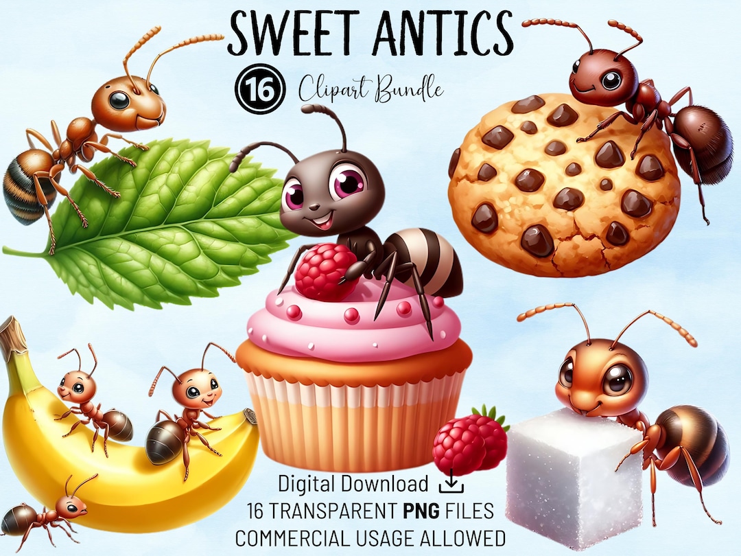 Sweet Antics Clipart Bundle - Cute Ants and Sweets, Commercial Use PNG ...