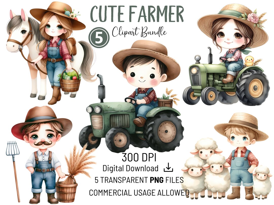 Cute Farmer Clipart Bundle, Farmer Illustrations Commercial Use ...