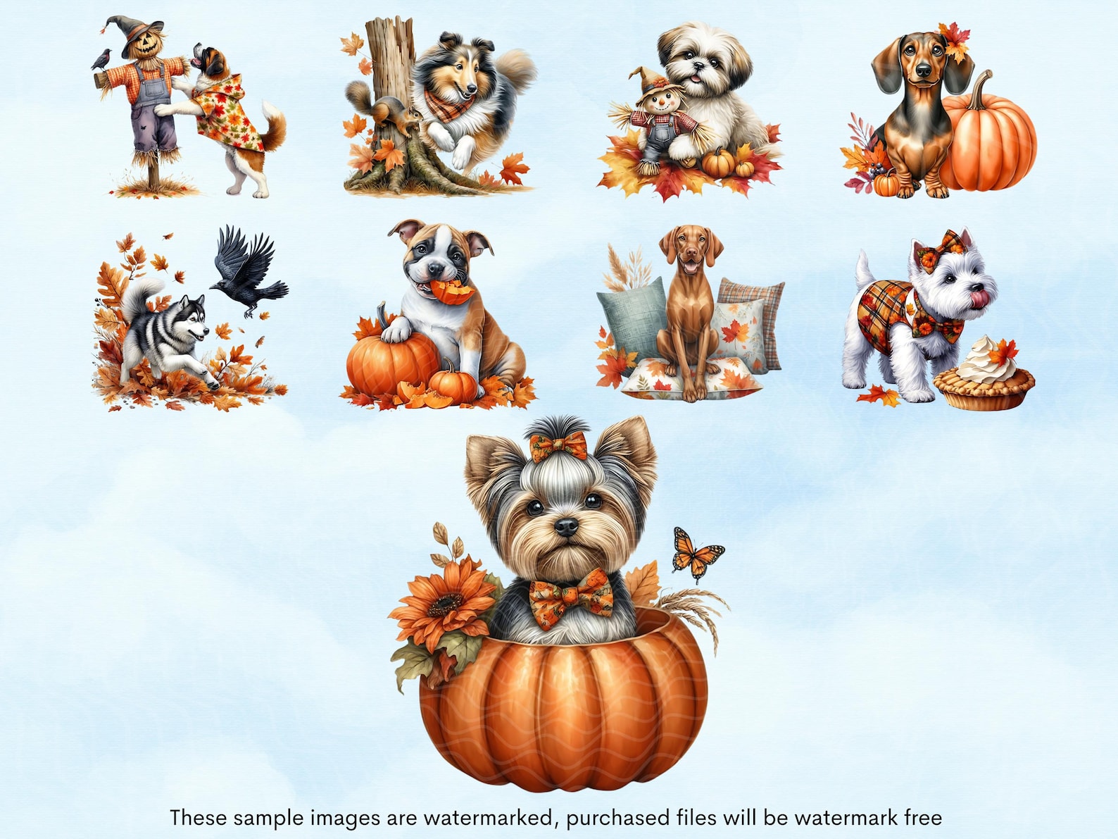 Autumn Dogs Clipart Bundle, 39 Dog Breeds Fall Designs, 41 High Quality ...
