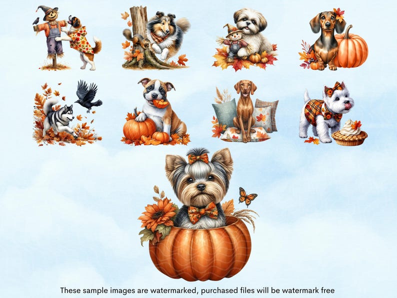 Autumn Dogs Clipart Bundle, 39 Dog Breeds Fall Designs, 41 High Quality ...