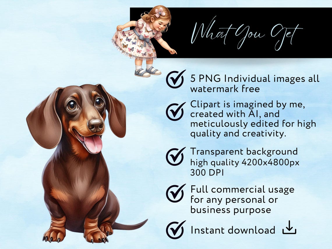 Chocolate Brown Dachshund Clipart Bundle: Watercolor Pngs (digital ...