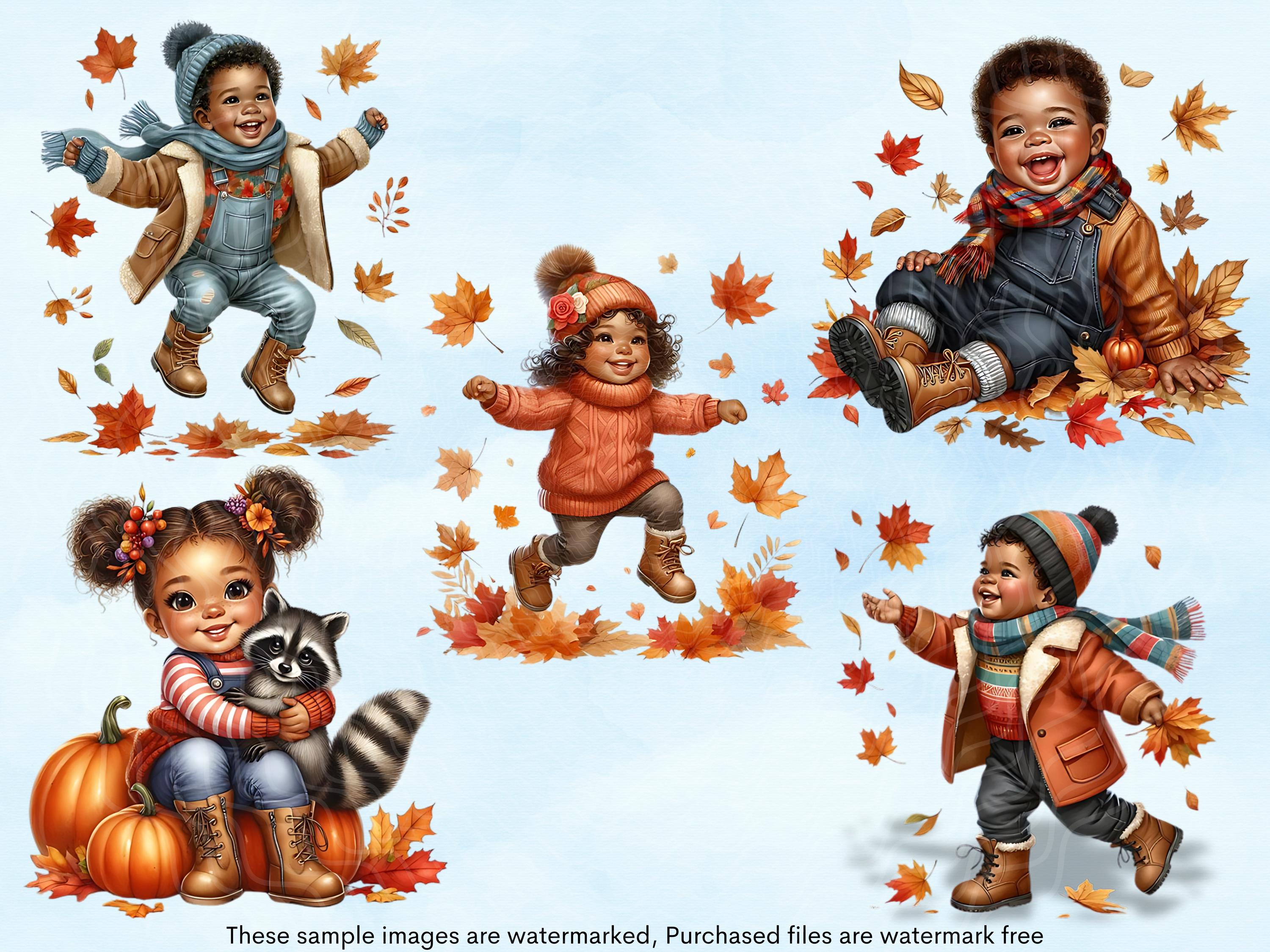 Autumn Children Clipart Bundle, Cute Fall Babies, High Quality Pngs ...
