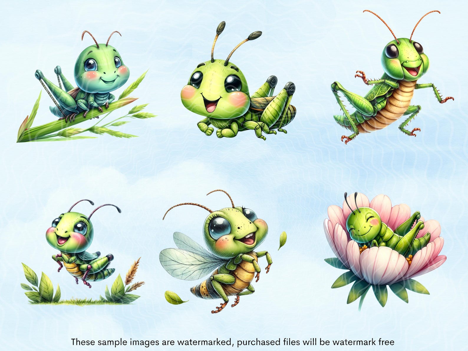 Cute Grasshopper Clipart Bundle, Colourful Nursery Grasshoppers, High ...