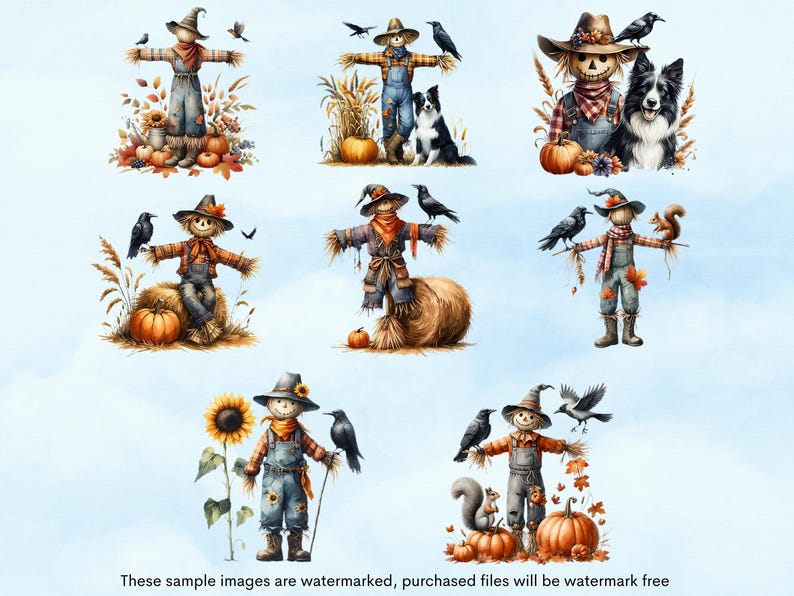 Autumn Scarecrow Clipart Bundle, Scarecrow Fall Designs, High Quality ...