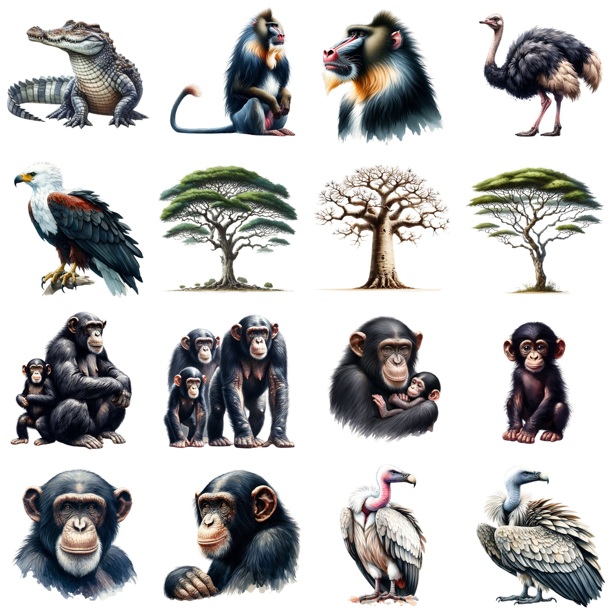 African Safari Clipart Bundle African Animals Instant Download PNG and ...