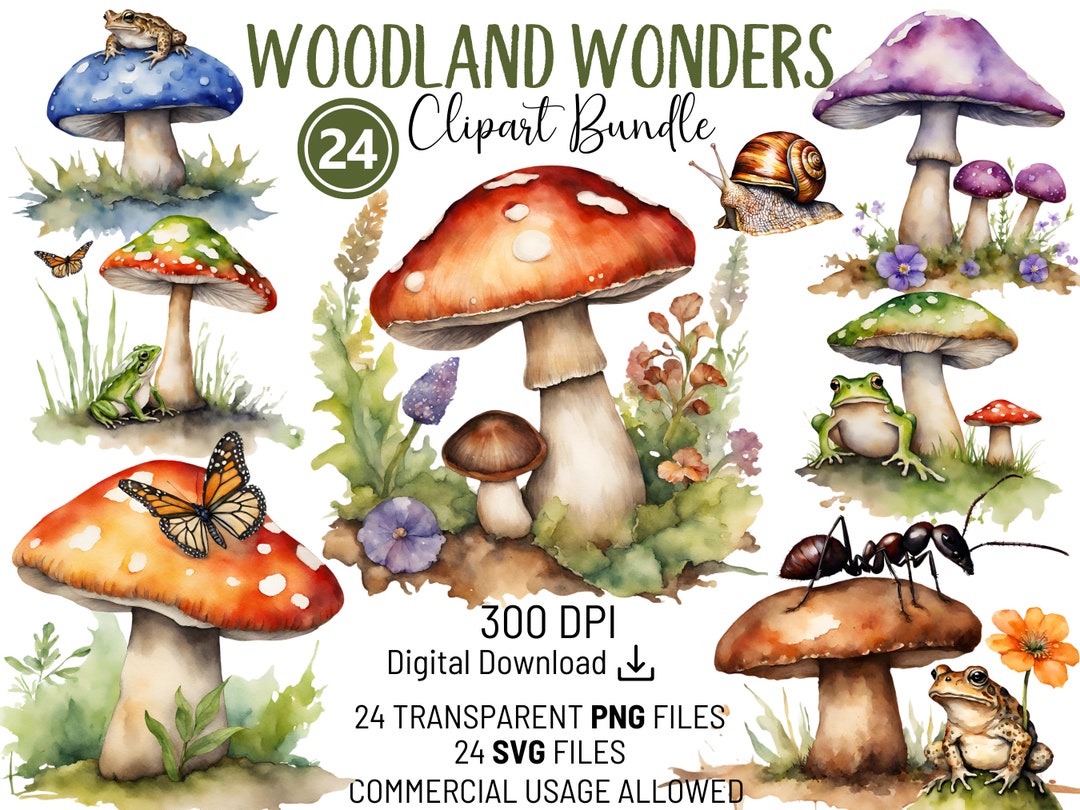 Watercolor Toadstool Mushroom Clipart Bundle, Whimsy Woodland Wonders ...