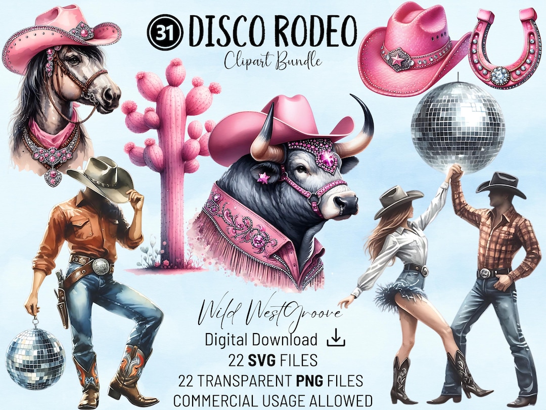 Disco Rodeo Clipart Bundle: Cowboy Cowgirl PNG SVG (commercial Use) - Etsy
