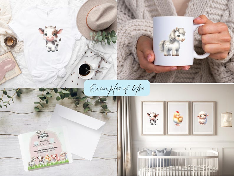 Baby Farm Clipart Bundle, Cute Farm Animal Illustrations ,commercial ...