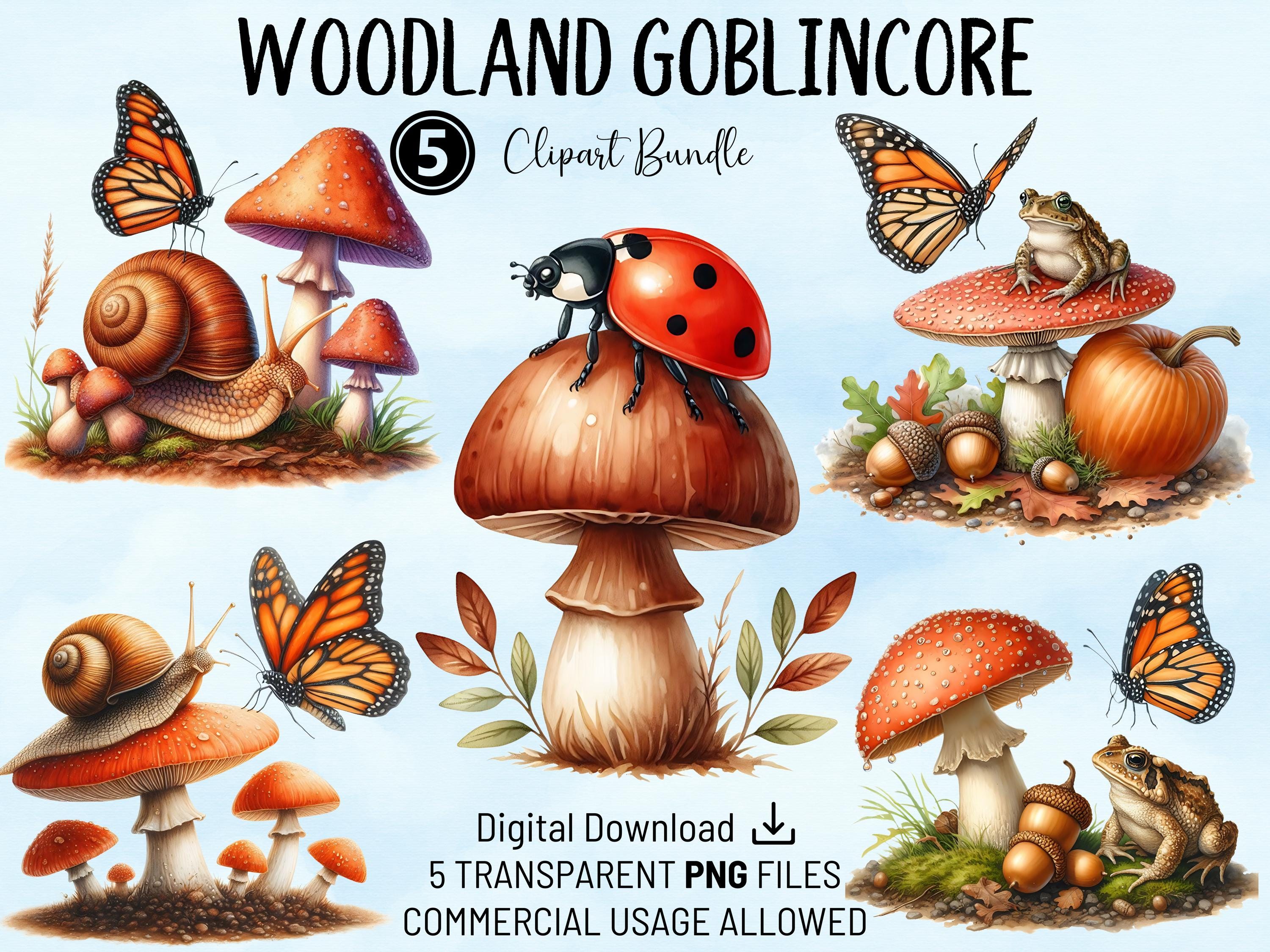 Woodland Goblincore Clipart: Watercolor Forest Creatures (PNG Digital ...