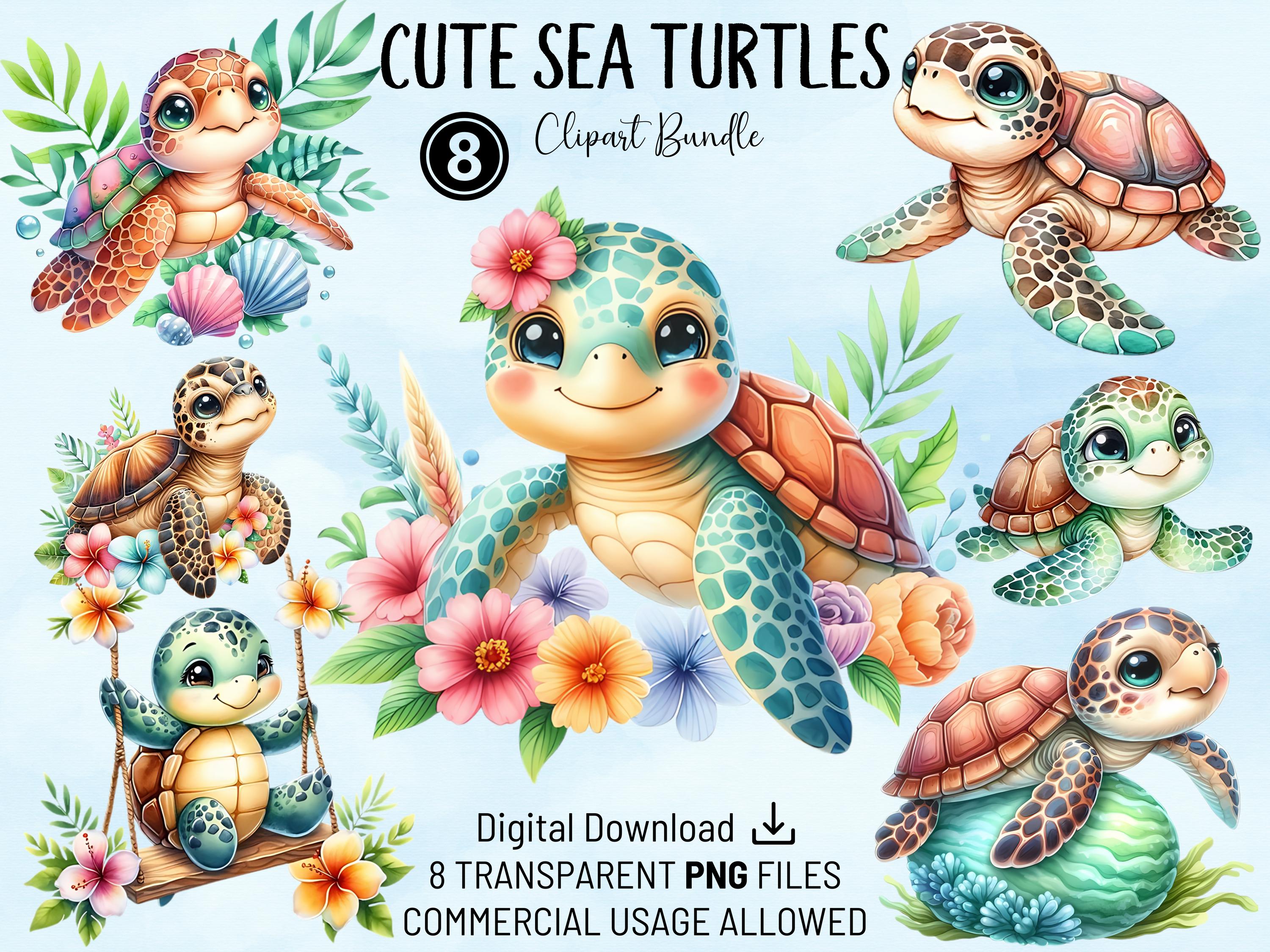 Cute Sea Turtles Clipart Bundle, Nursery Sea Turtles, High Quality Pngs ...