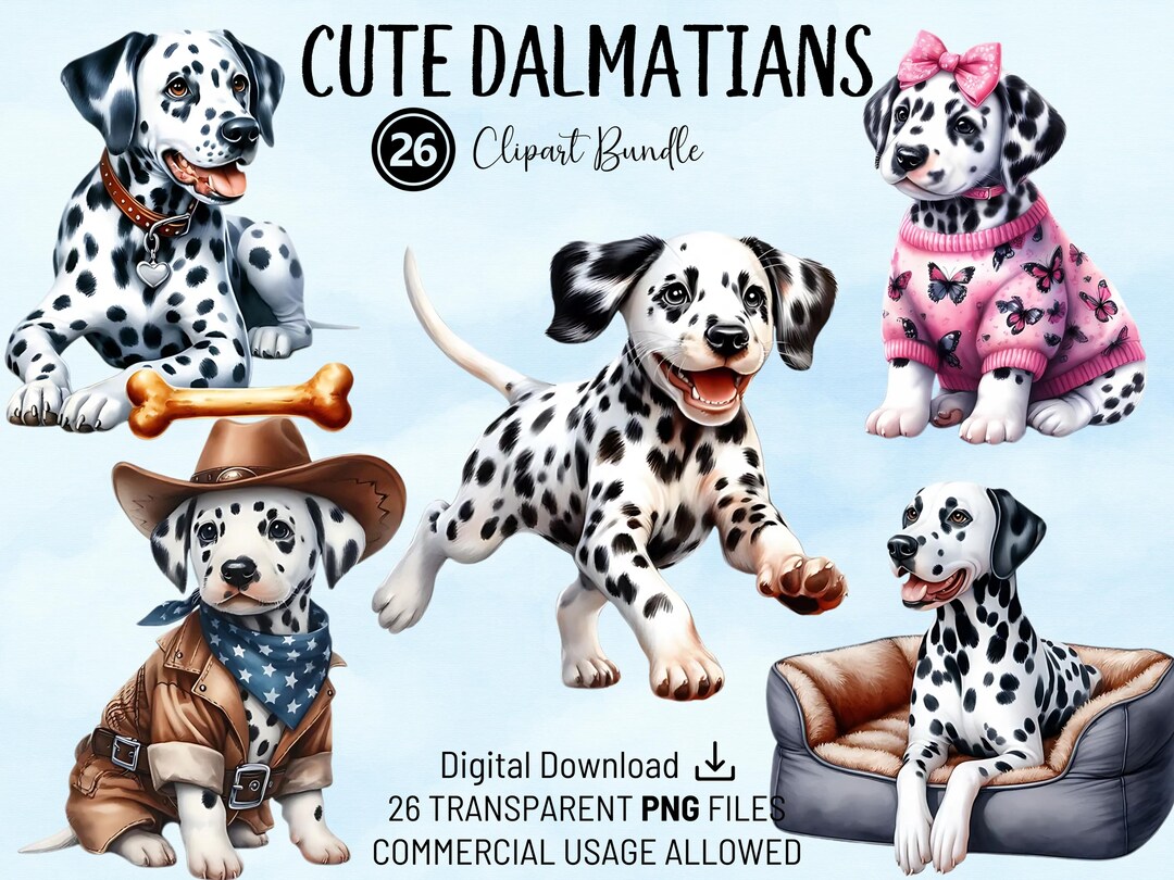 Cute Dalmatians Clipart Bundle, Playful Dalmatians, High Quality Pngs ...