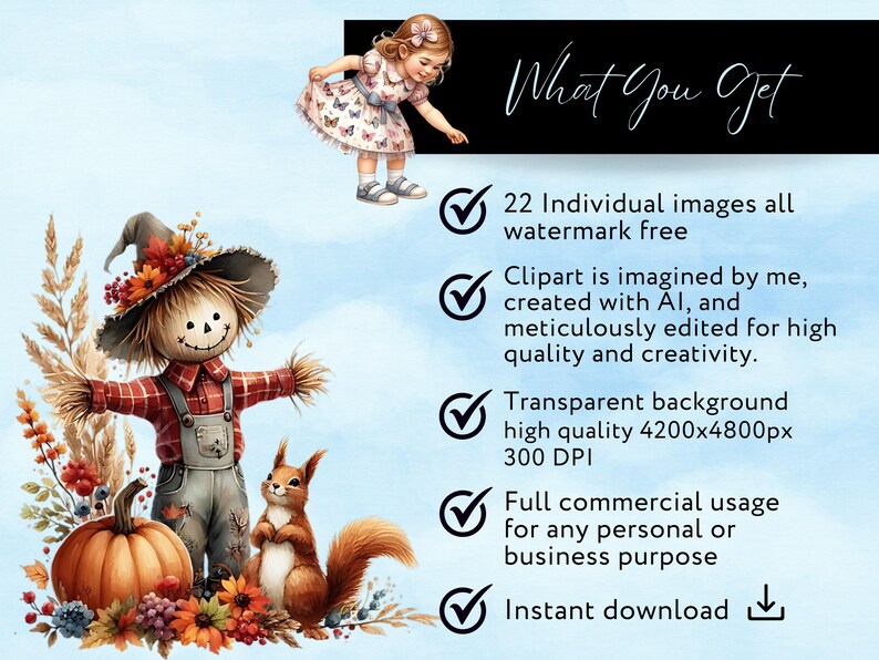 Autumn Scarecrow Clipart Bundle, Scarecrow Fall Designs, High Quality ...