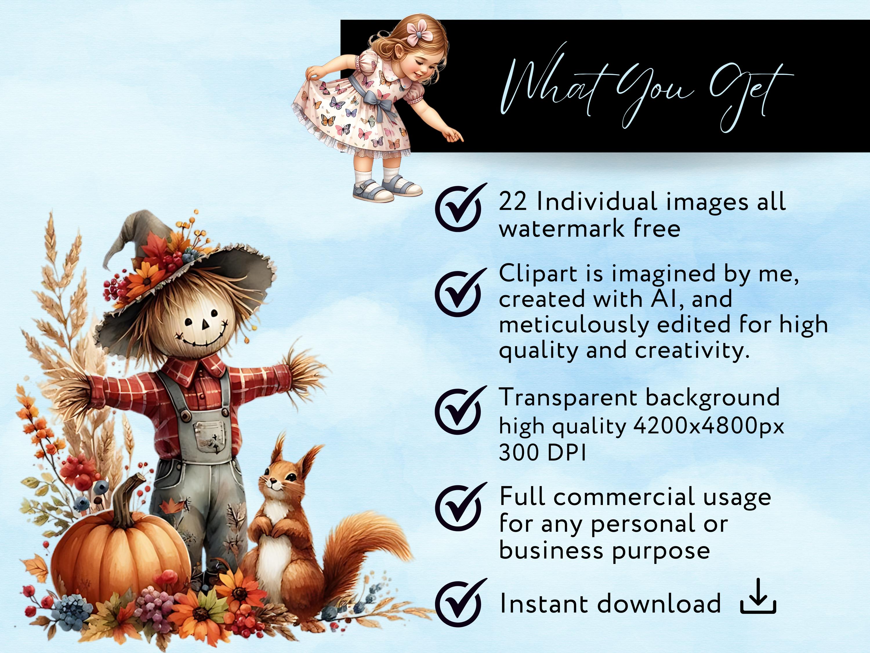 Autumn Scarecrow Clipart Bundle, Scarecrow Fall Designs, High Quality ...