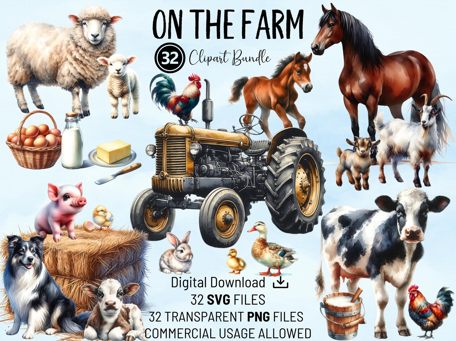 Farm Animals Clipart Bundle: 32 PNG & SVG Files (digital Download) - Etsy