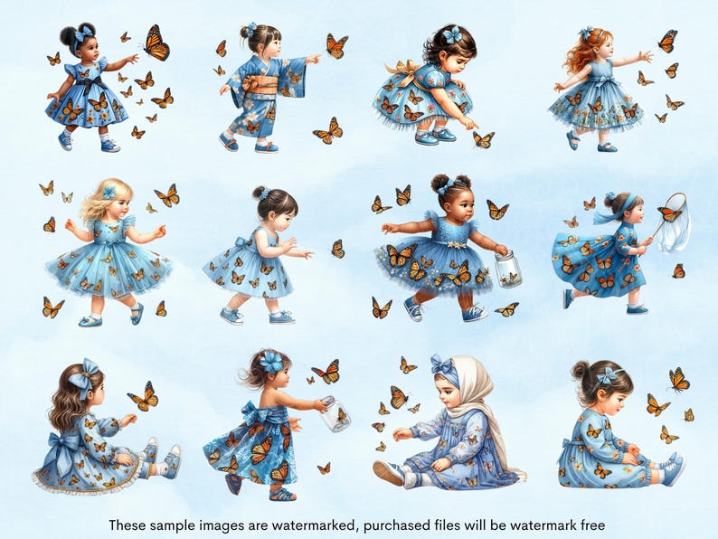 Butterfly Girls Clipart Bundle: Watercolor Pngs (digital Download) - Etsy