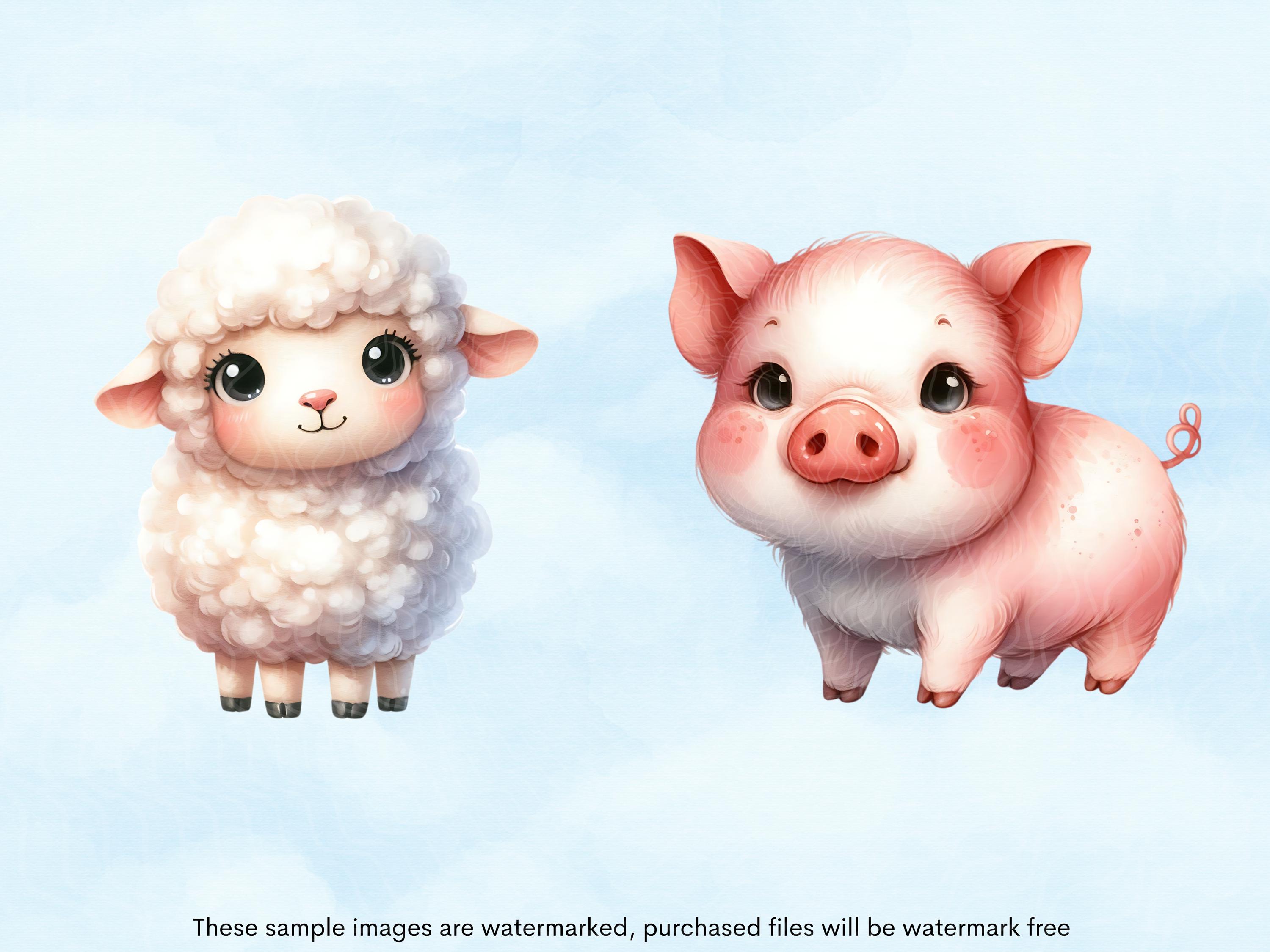 Baby Farm Clipart Bundle, Cute Farm Animal Illustrations ,commercial ...
