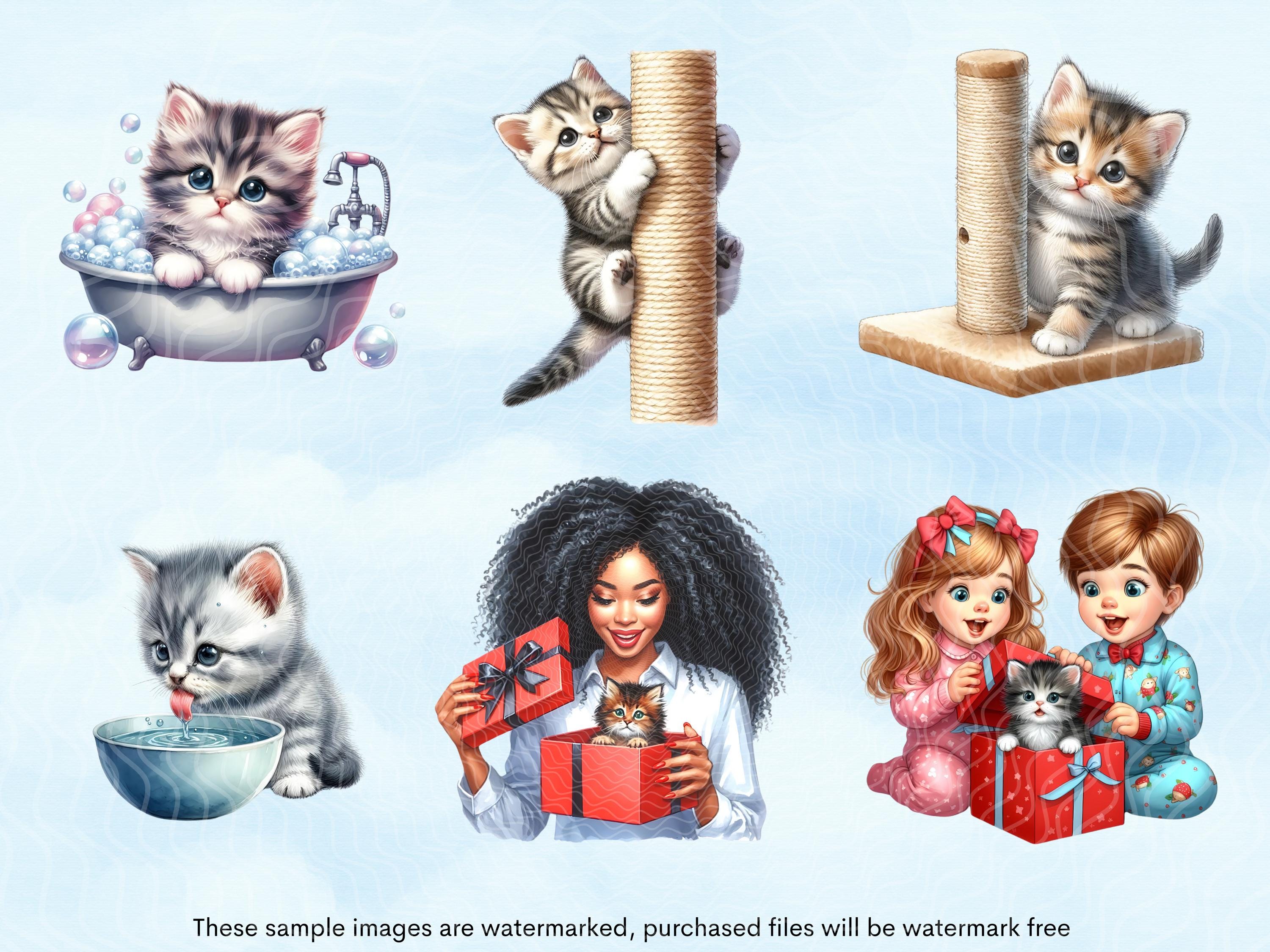 Cute Kittens Clipart Bundle, Kitten Love, High Quality Pngs, Printable ...