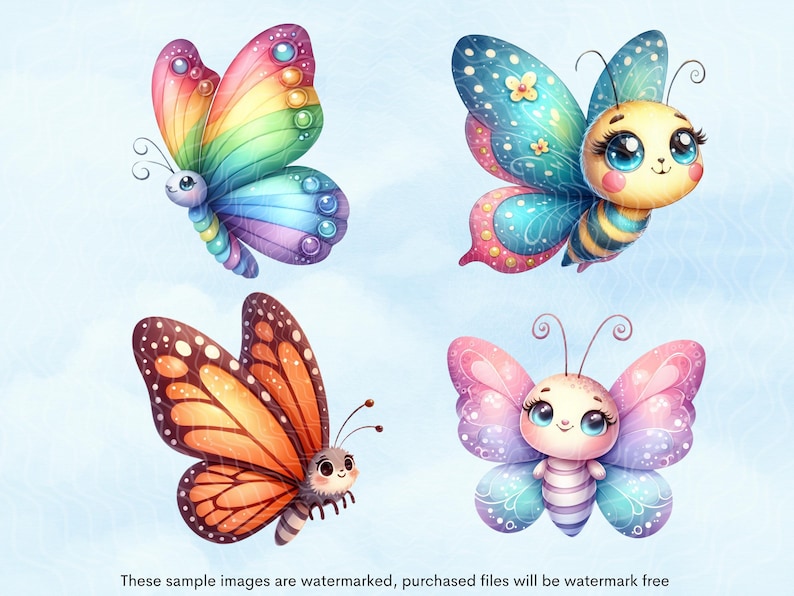 Cute Butterflies Clipart Bundle, Colourful Nursery Butterflies, High ...