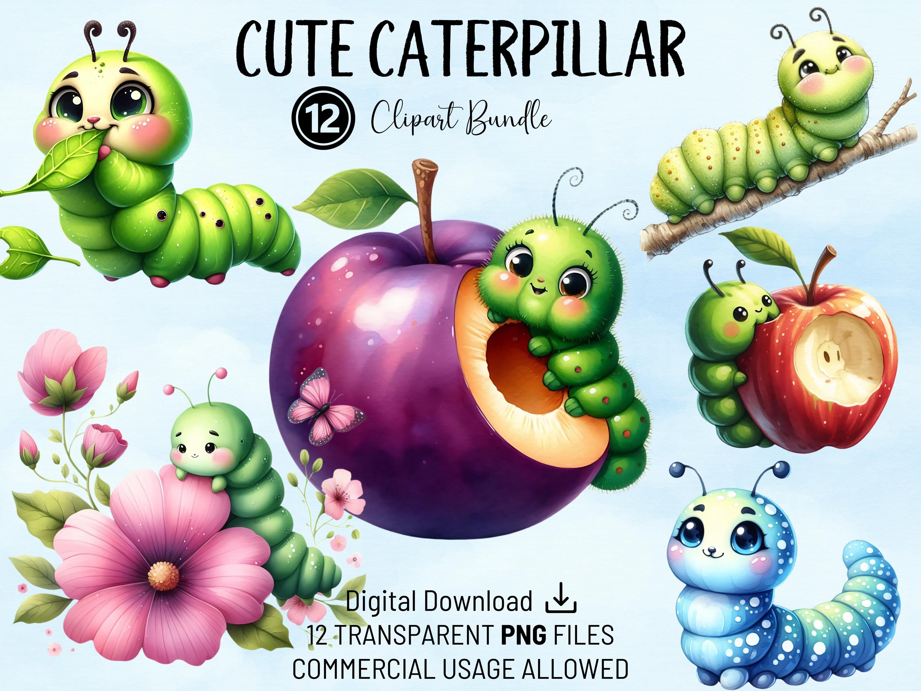 Cute Caterpillar Clipart Bundle, Colourful Nursery Caterpillar, High ...