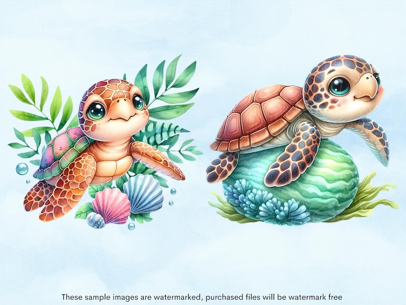 Cute Sea Turtles Clipart Bundle, Nursery Sea Turtles, High Quality Pngs ...
