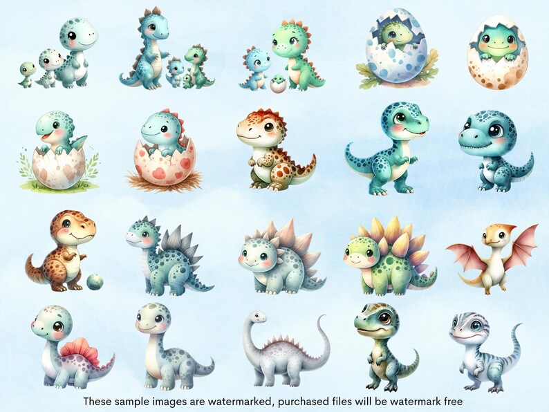 Cute Dinosaur Clipart Bundle, Baby Dinosaur, High Quality Pngs ...