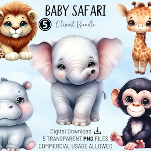 Baby Safari Animals Clipart Bundle, Cute Baby African Animals Digital ...