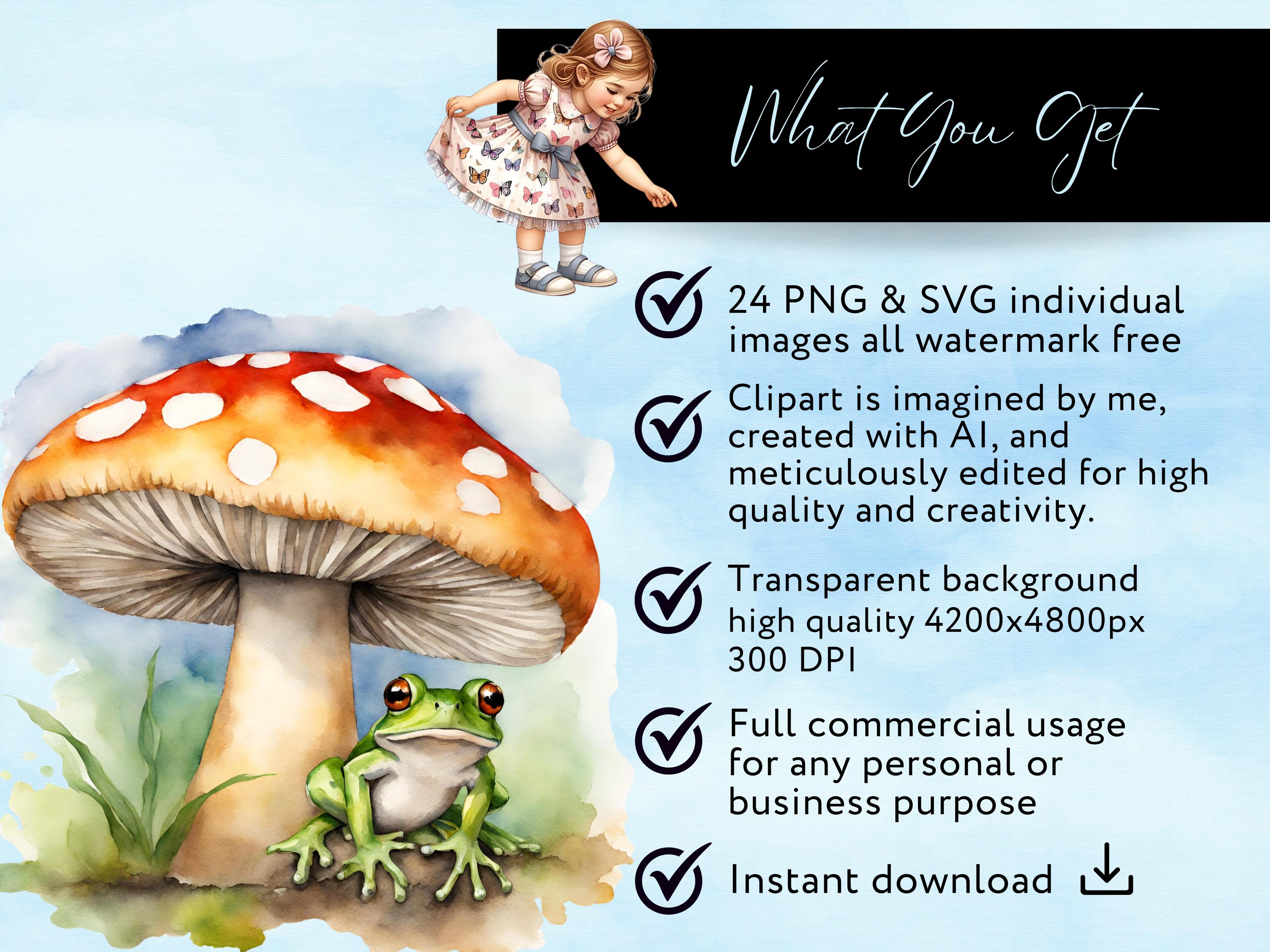 Watercolor Mushroom Clipart Bundle: Woodland PNG SVG Graphics (digital ...