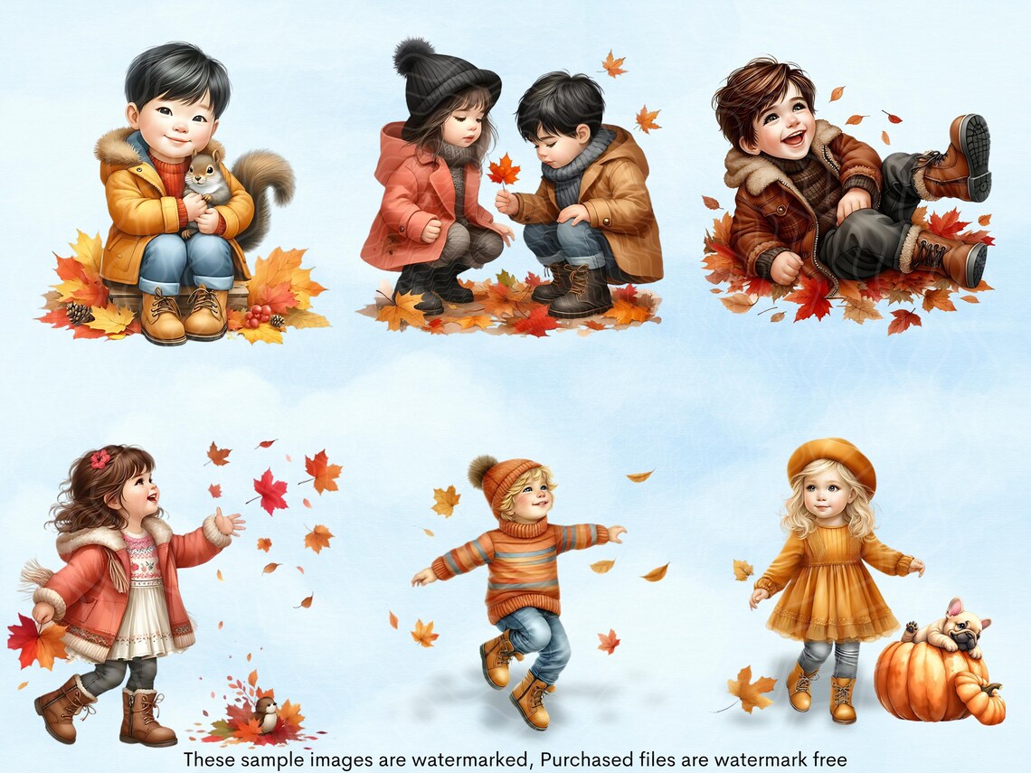 Autumn Children Clipart Bundle, Cute Fall Babies, High Quality Pngs ...