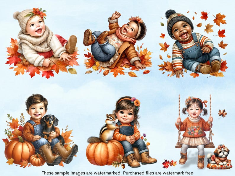 Autumn Children Clipart Bundle, Cute Fall Babies, High Quality Pngs ...