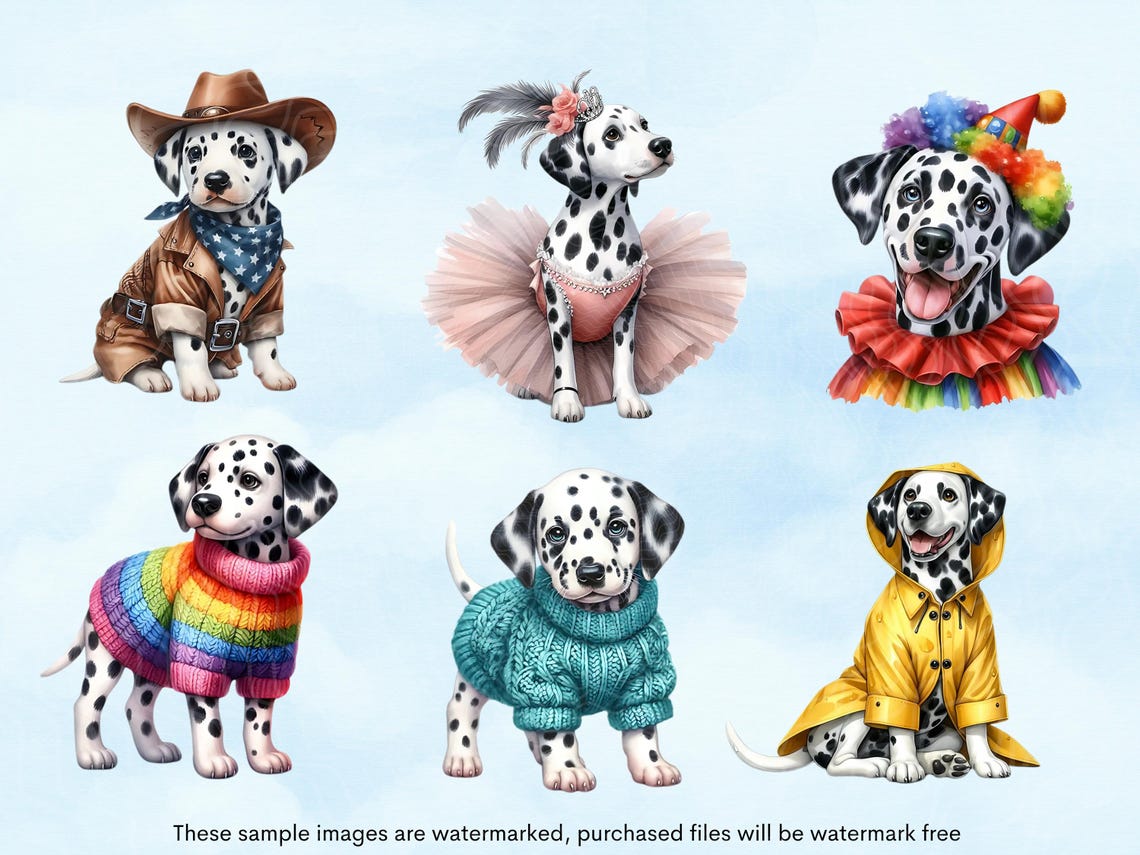 Cute Dalmatians Clipart Bundle, Playful Dalmatians, High Quality Pngs ...