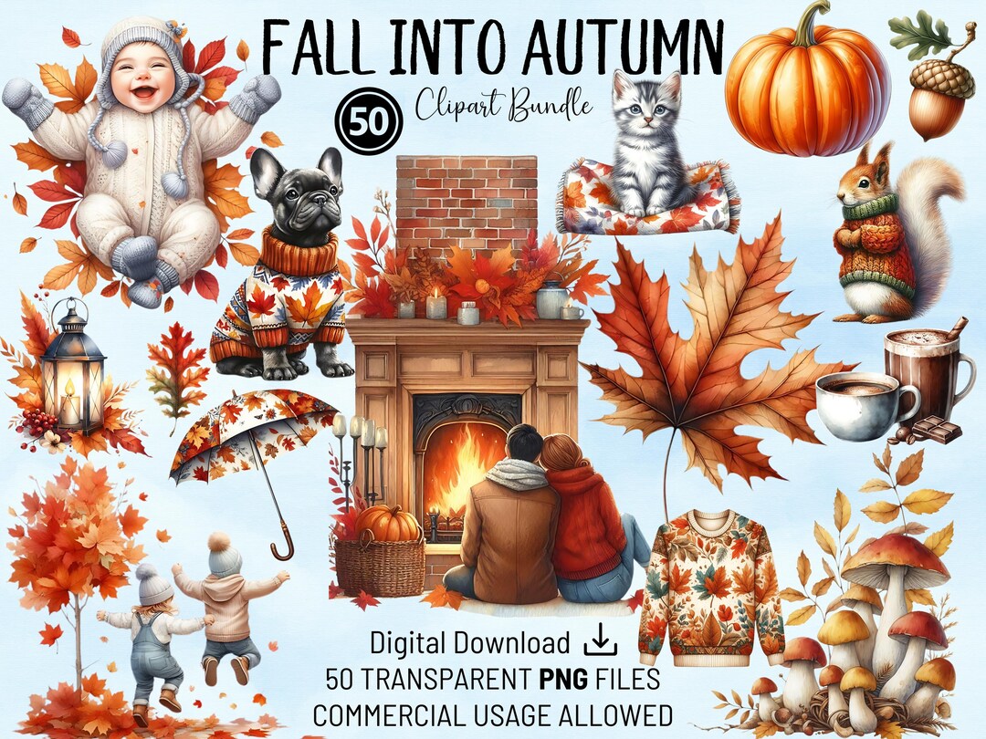 Fall Into Autumn Clipart Bundle, Cozy Fall, High Quality Pngs ...