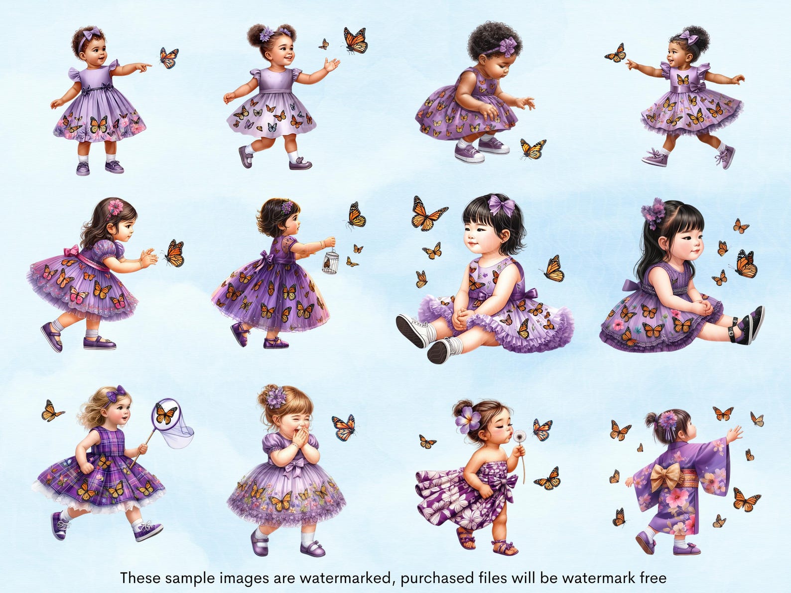 Butterfly Girls Clipart Bundle: Watercolor Pngs (digital Download) - Etsy