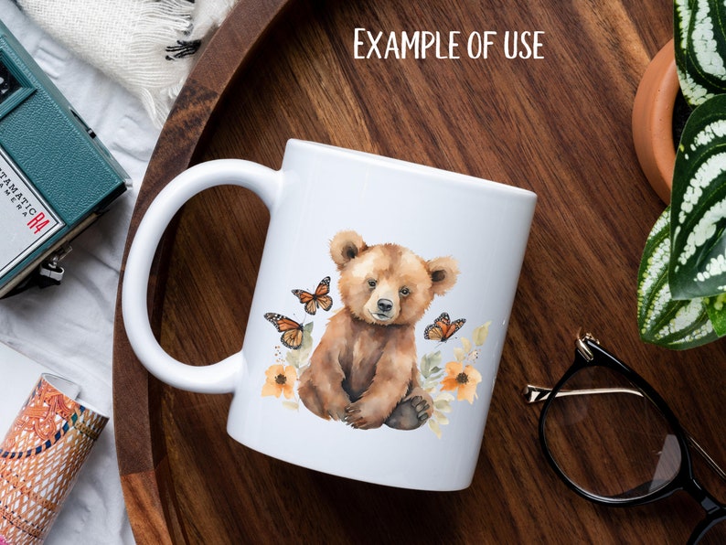 Bear Cub & Monarch Butterflies Clipart, Watercolor Commercial Use ...