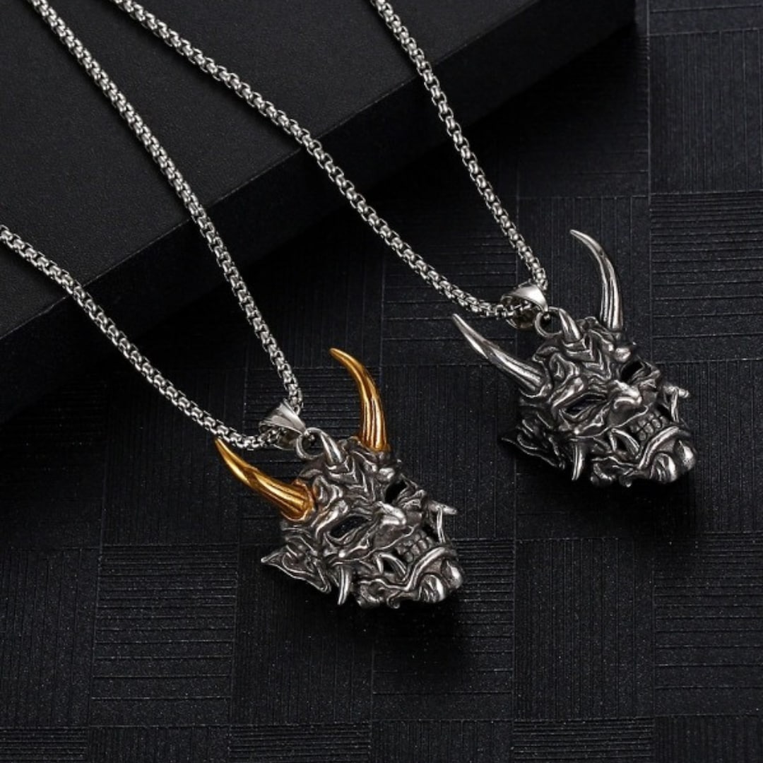Hannya Oni Mask Pendant Necklace Stainless Steel Unisex Warrior Spirit ...