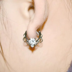 Septum Clicker Ring / Daith Earring With Crystals Flower Lace Shaped ...