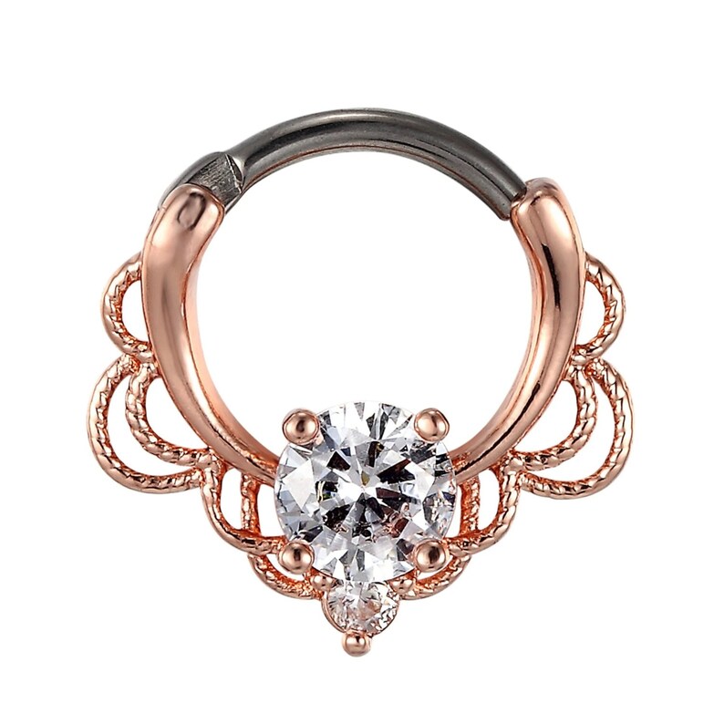 Septum Clicker Ring / Daith Earring With Crystals Flower Lace Shaped ...