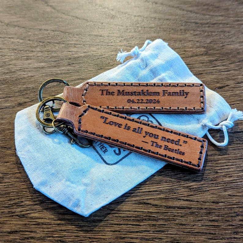 Engraved Leather Tag Keychain: Stitched, Customized, Personal Memento ...