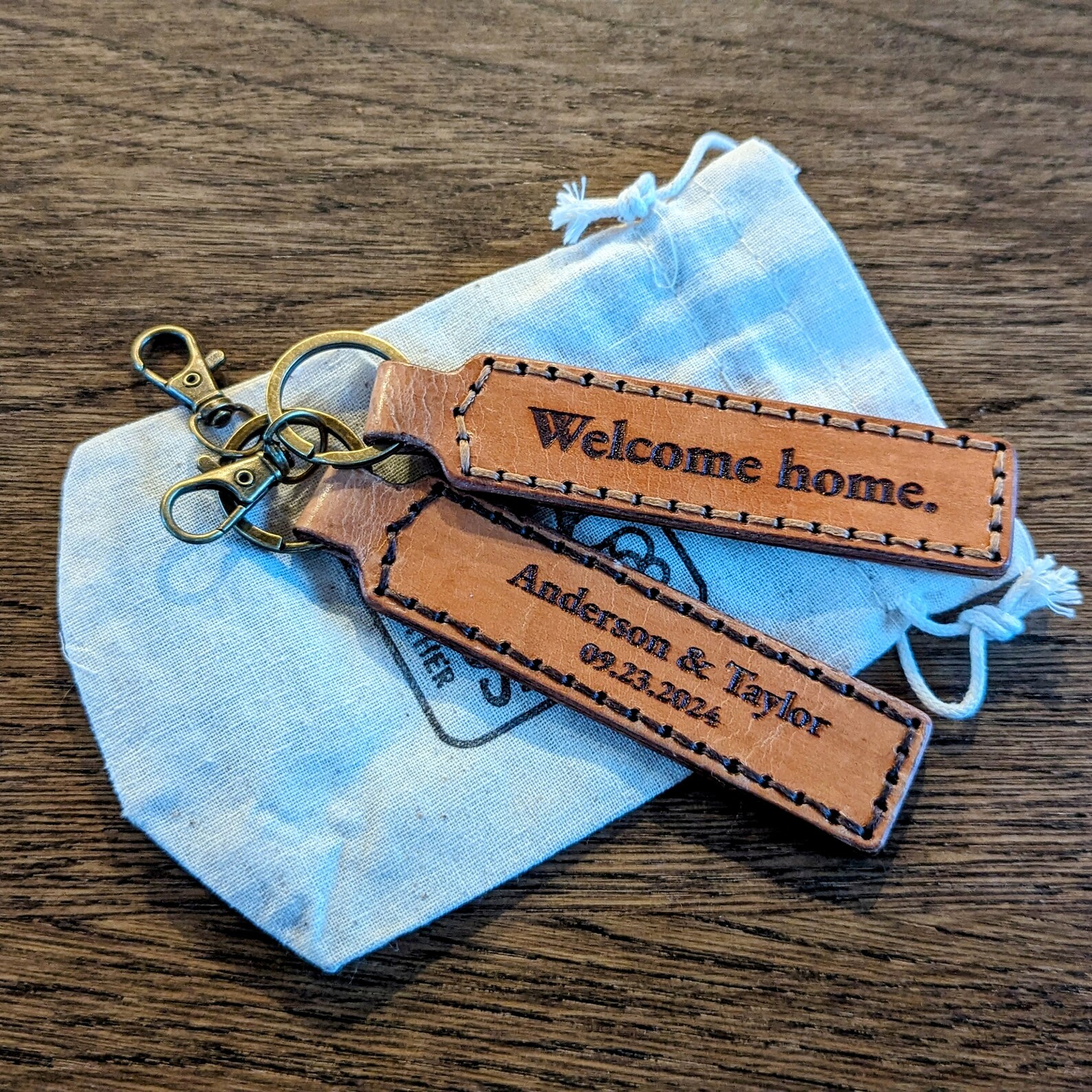 Engraved Leather Tag Keychain: Stitched, Customized, Personal Memento ...