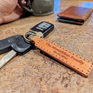 Engraved Leather Tag Keychain: Stitched, Customized, Personal Memento ...