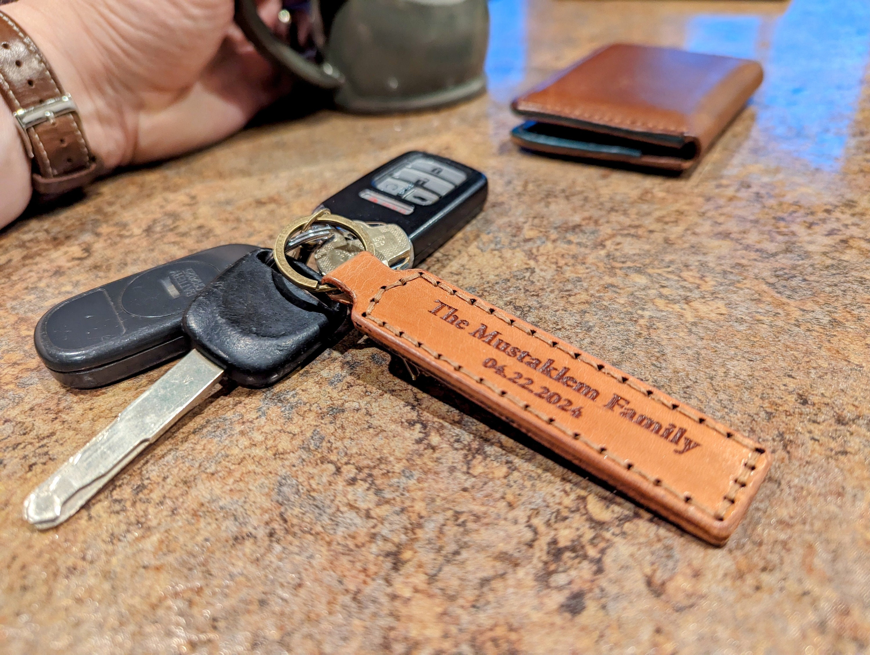 Engraved Leather Tag Keychain: Stitched, Customized, Personal Memento ...