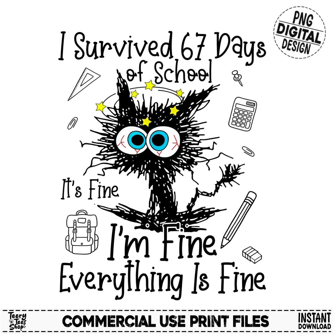Cat I Survived 67 Days of School Teachers Students Six Seven Png, Funny ...