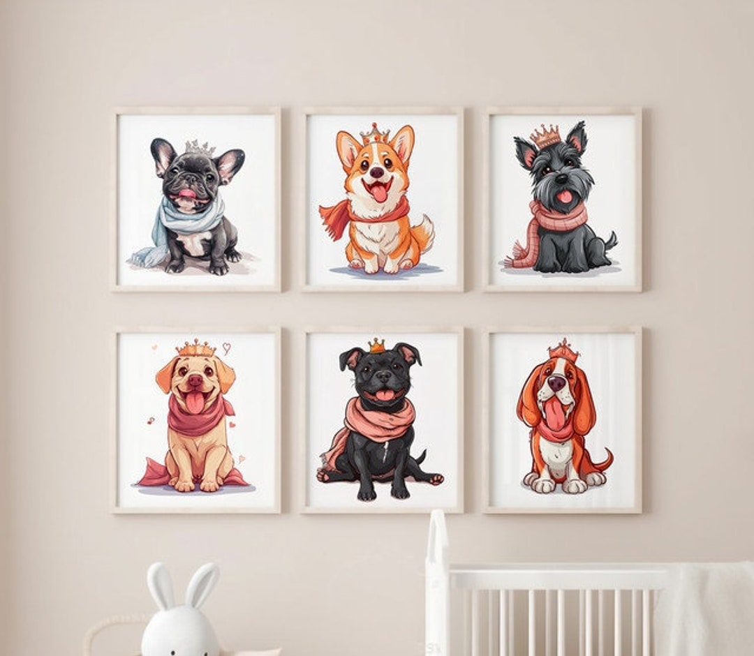 Printable Smiling Dogs Wall Art, Set of 6 Prints, Neutral Nursery Decor ...