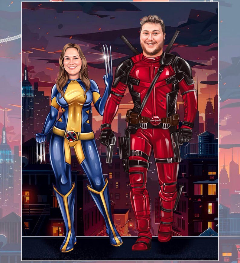 Personalized Superhero Portrait, Custom Couple Caricature, Gift for ...